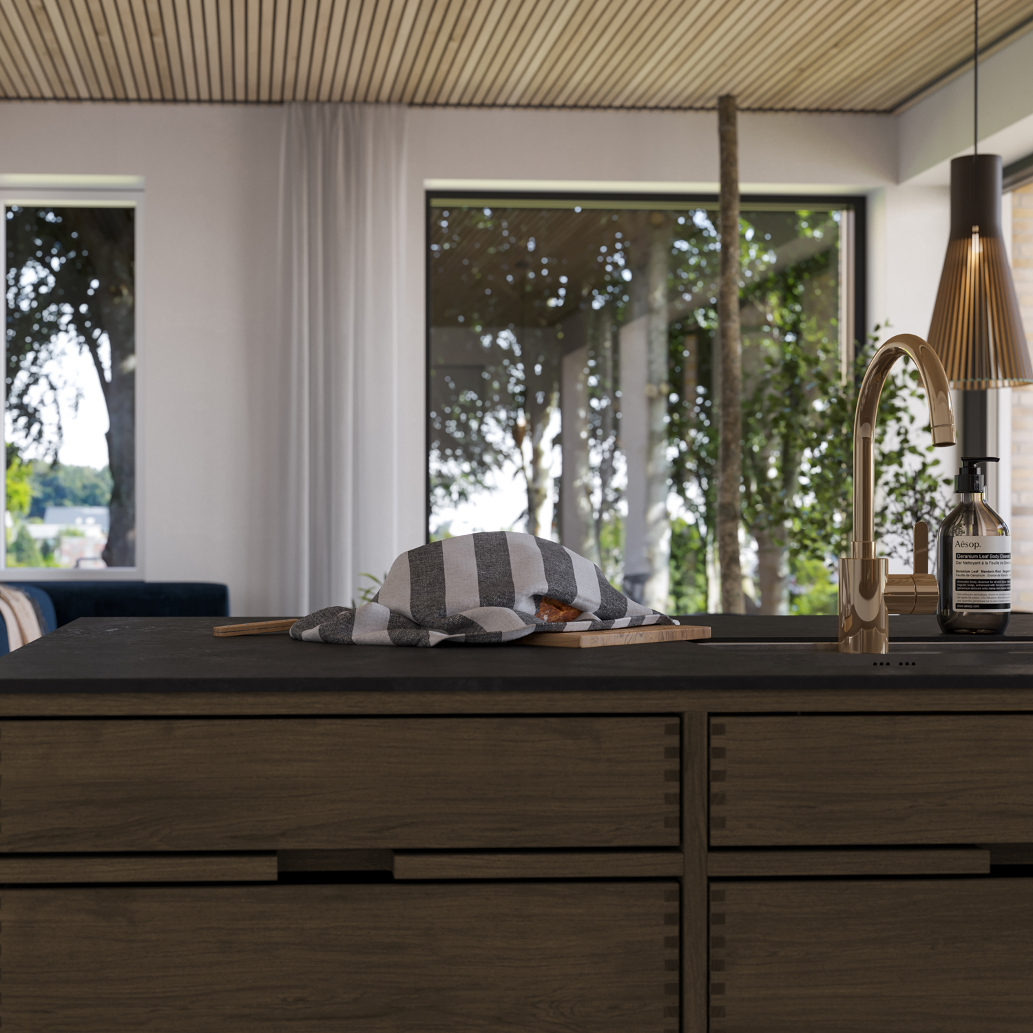 Just Wood Original Mørkolieret Køkkenø - 249,5 cm bred - 120 cm dyb